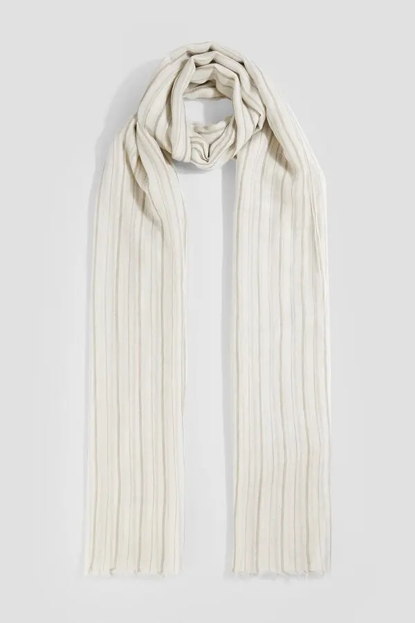 Brunello Cucinelli Striped Cashmere Scarf In Off-White 70% Off