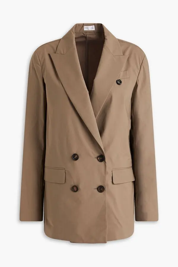Brunello Cucinelli Double-breasted Cotton-blend Poplin Blazer With Bead Embellishments