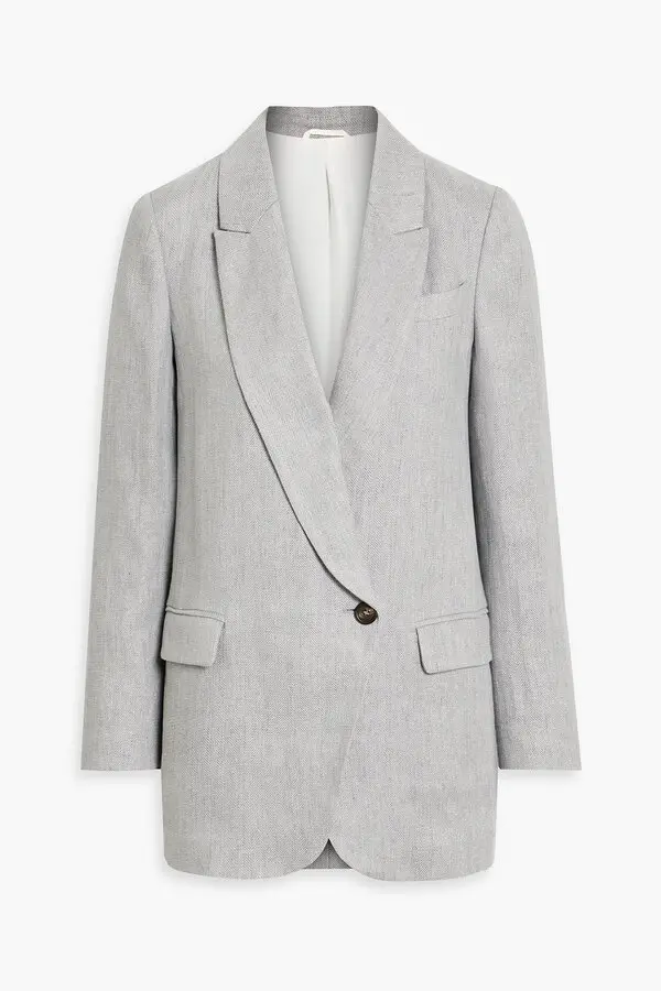 Brunello Cucinelli Metallic Herringbone Linen-blend Blazer - Light Gray
