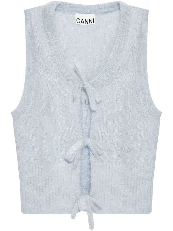 GANNI Tie-string Knitted Vest - Blue
