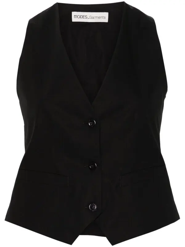 MODES GARMENTS V-neck Poplin Gilet - Black