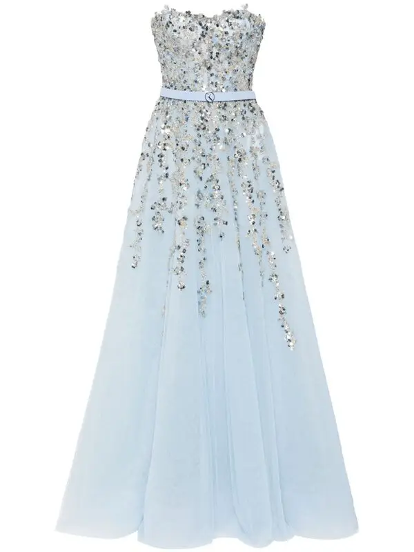 SAIID KOBEISY Beaded Tulle Gown - Blue