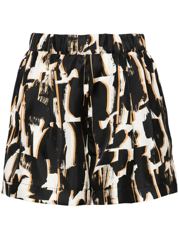 Asceno Abstract-print Silk Shorts - Black