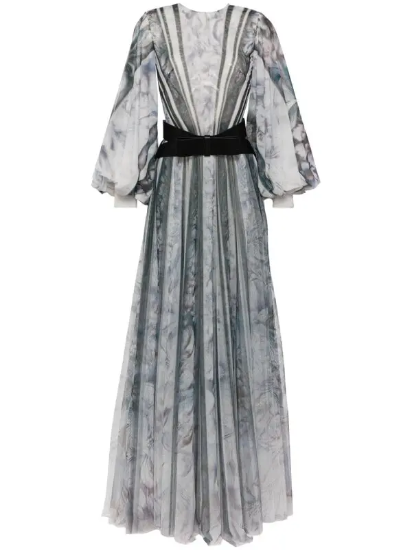 SAIID KOBEISY Abstract-print Belted Gown - Grey