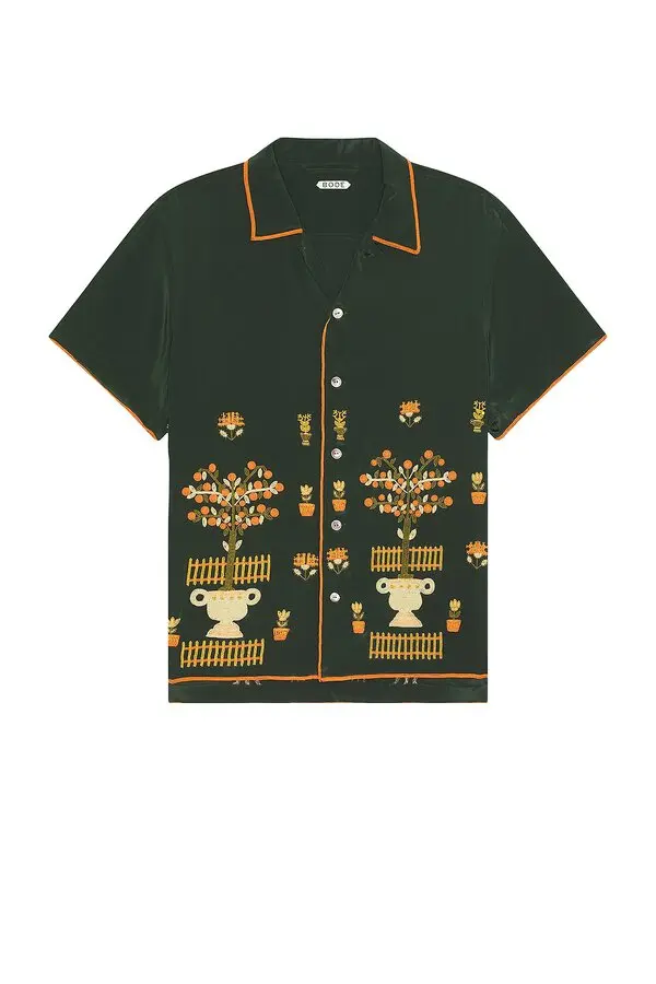 BODE Beaded Paddock Sampler Short Sleeve Shirt In Green