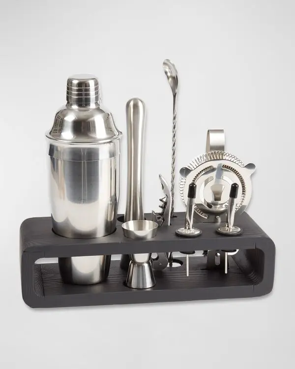 BEY-BERK Manhattan 9-piece Bar Set And Wood Base