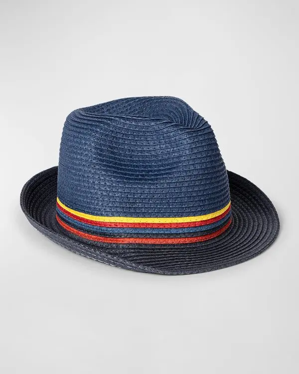 Paul Smith Bright Stripe Straw Fedora Hat - Navy | Editorialist