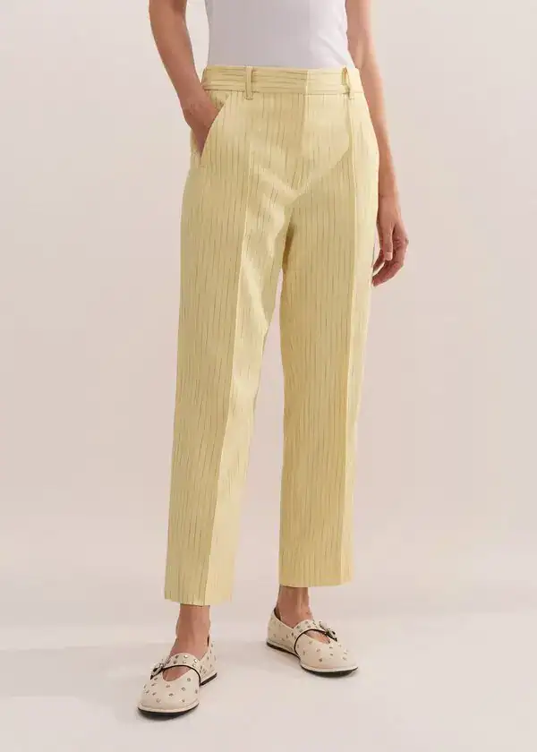 Me+Em Pinstripe Slim Crop Trousers In Fresh Lemon 50% Off