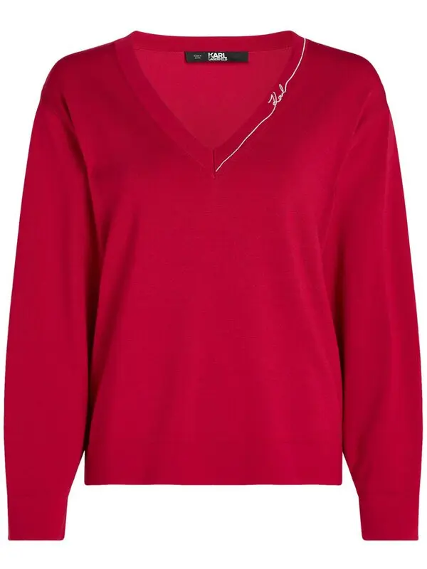 Karl Lagerfeld Signature V-neck Jumper - Red