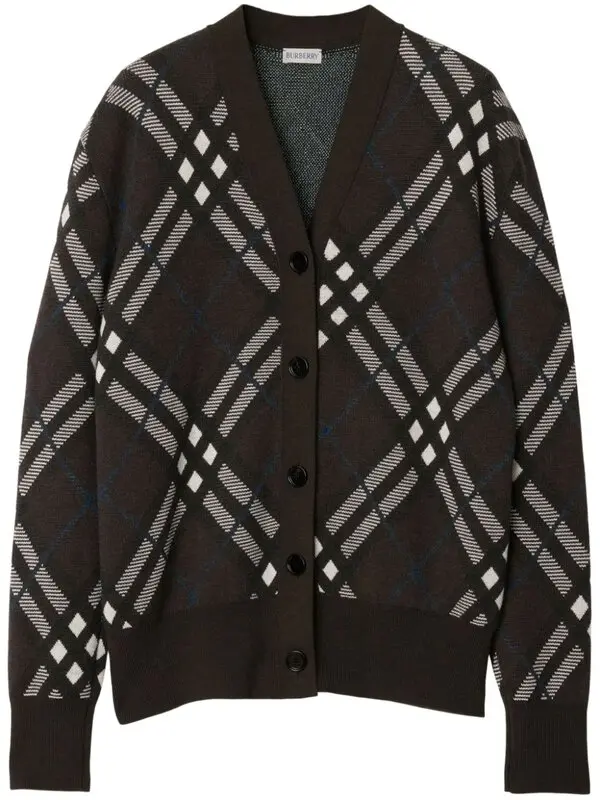 Burberry Check Wool Blend Cardigan - Black