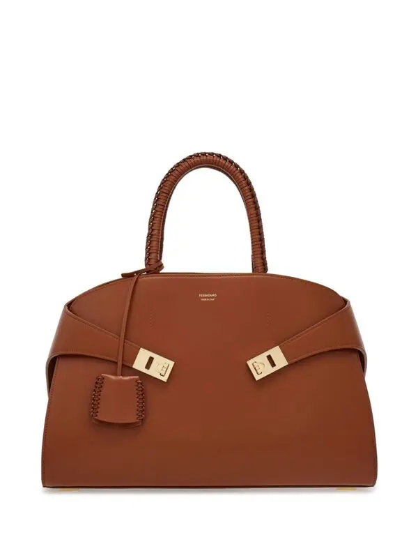 FERRAGAMO The Hug Medium Leather Tote Bag - Brown
