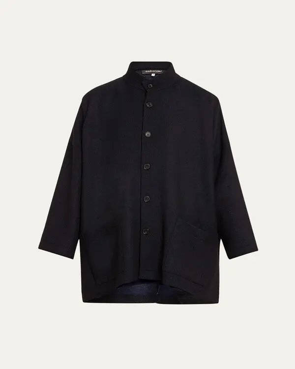 Eskandar Wide Silhouette Stand Collar Jacket - Navydark