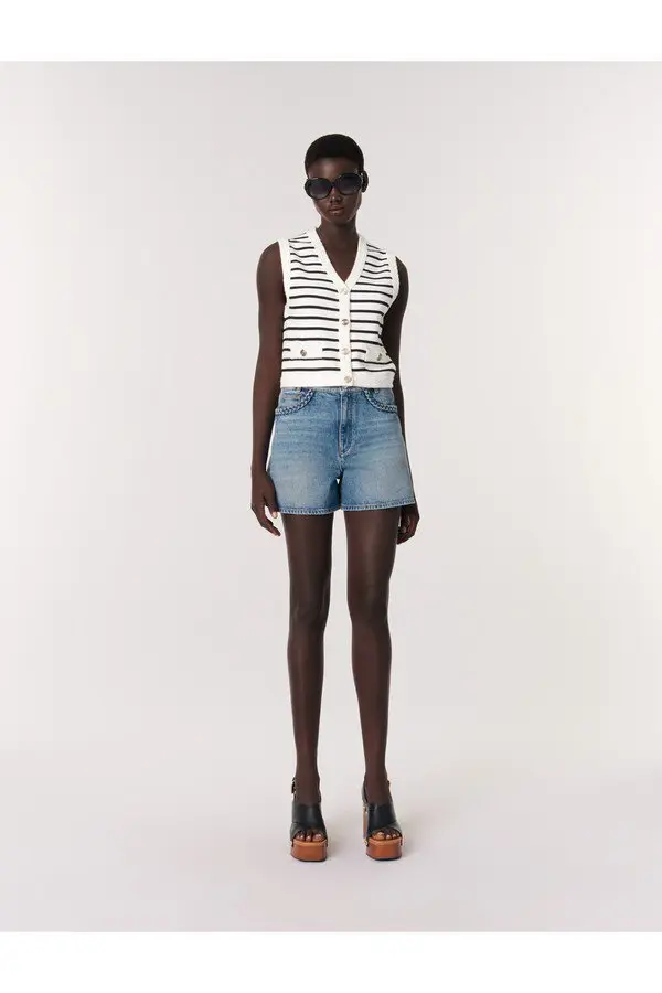 Maje Sleeveless Striped Cardigan - Stripe