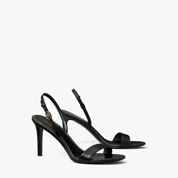 Tory Burch Double T Buckle Heeled Sandal - Perfect Black