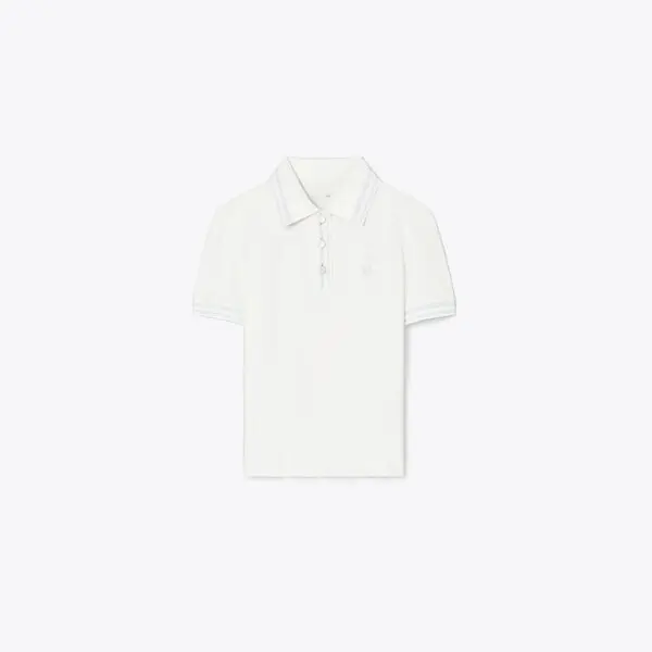 Tory Burch Performance Piqué Polo - Snow White/light Blue
