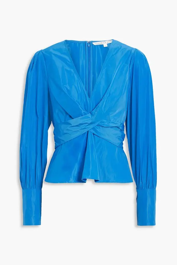 Veronica Beard Seema Wrap-effect Taffeta Blouse - Azure