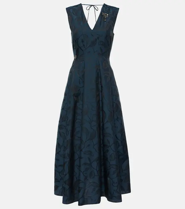 Max Mara Diego Pleated Jacquard Midi Dress