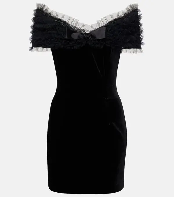 Alessandra Rich Off-shoulder Velvet And Tulle Minidress
