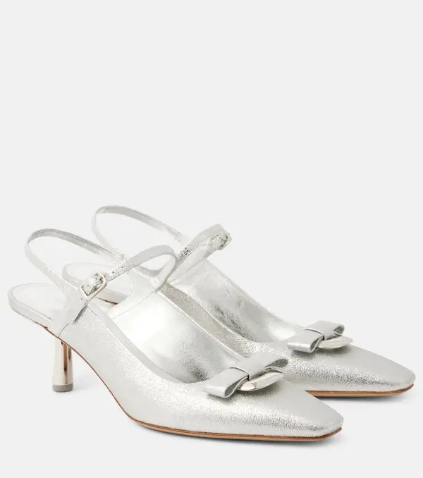 FERRAGAMO Ophelia 55 Leather Slingback Pumps - Silver