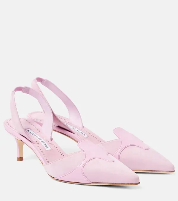 Manolo Blahnik Poligleto 50 Suede Slingback Pumps - Pink