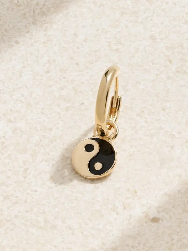 Alison Lou Yin Yang 14-karat And Enamel Single Hoop Earring