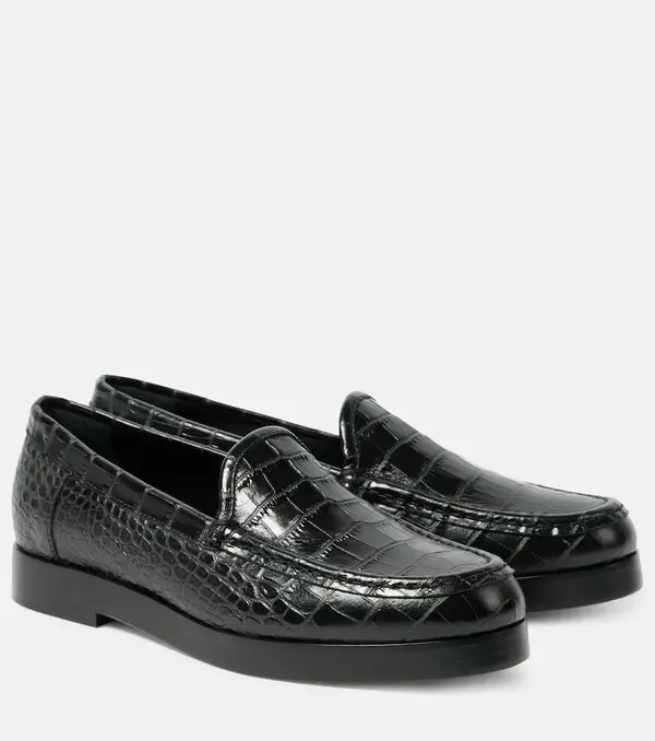 Manolo Blahnik Dinelio Croc-effect Leather Loafers - Black