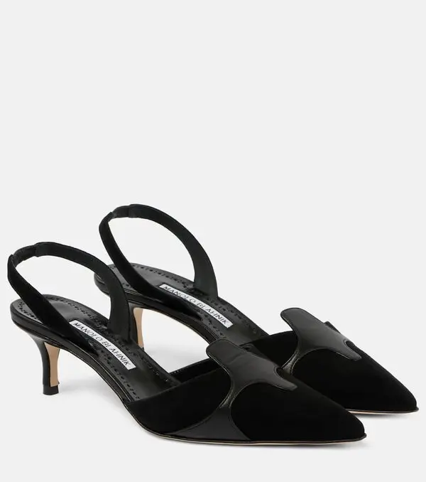 Manolo Blahnik Poligleto 50 Suede Slingback Pumps - Black