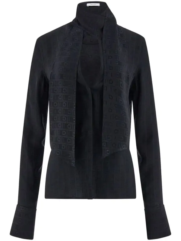 FERRAGAMO Gancini Jacquard Silk Blouse