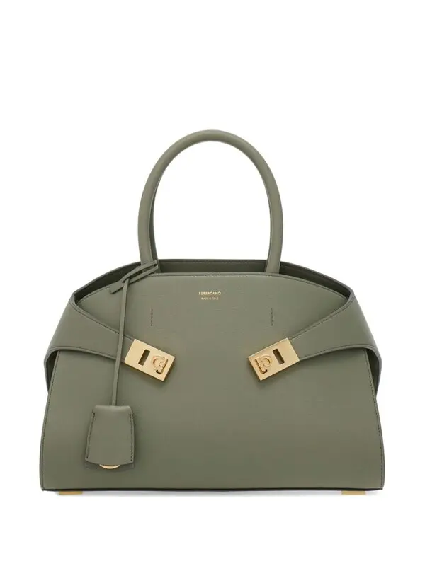 FERRAGAMO Small Hug Leather Tote Bag - Grey