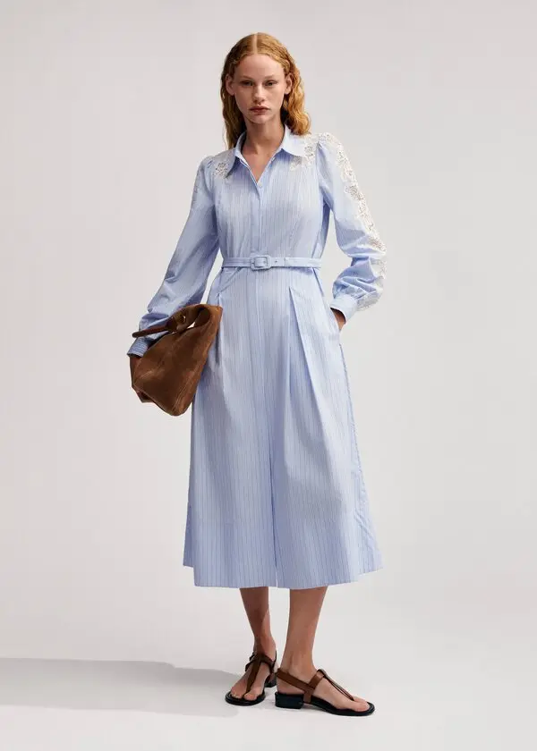 Me+Em Cotton Stripe Midi Shirt Dress + Belt In Blue - 50% Off | Editorialist