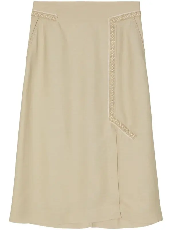 Shiatzy Chen Panelled Wool Midi Skirt - Brown