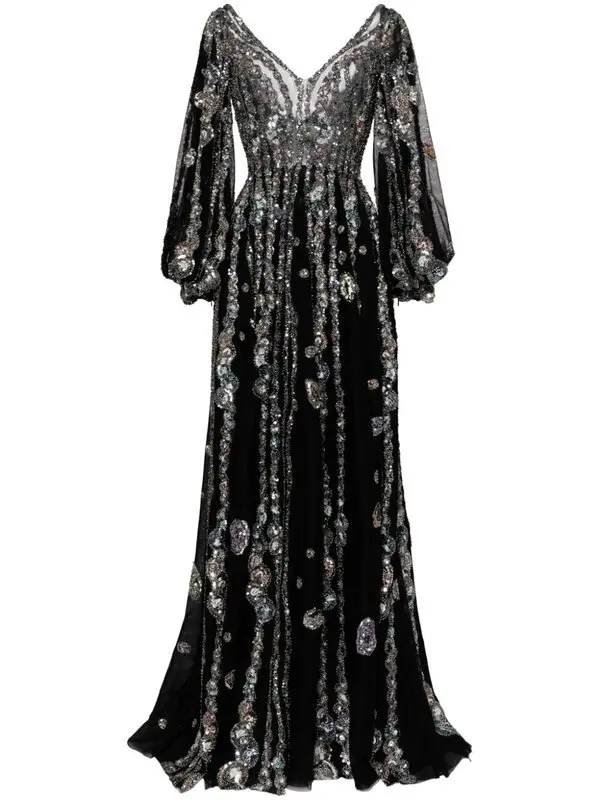 SAIID KOBEISY Beaded Tulle Gown