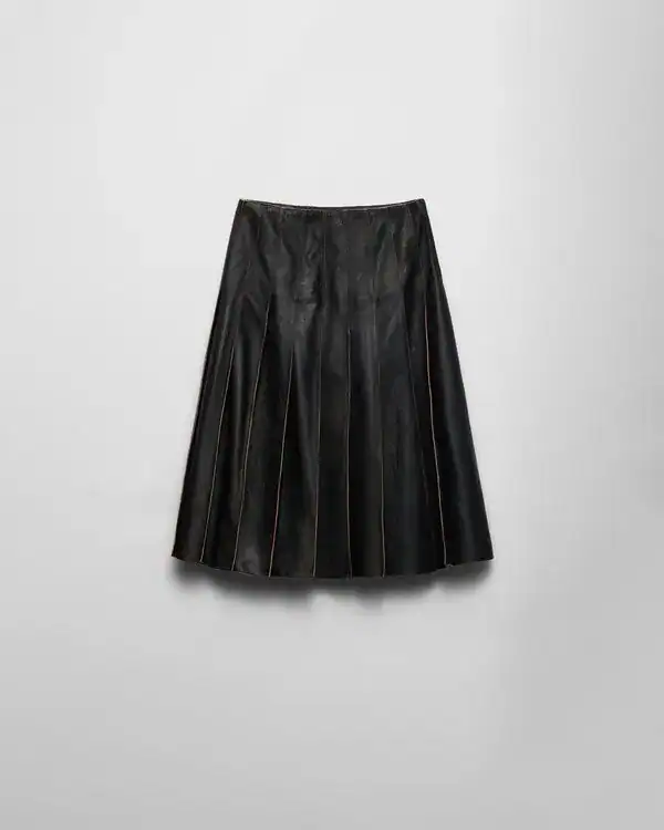 Prada Pleated Leather Skirt - Black | Editorialist 