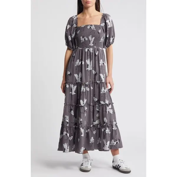 DRESSED IN LALA Crane Print Maxi Dress