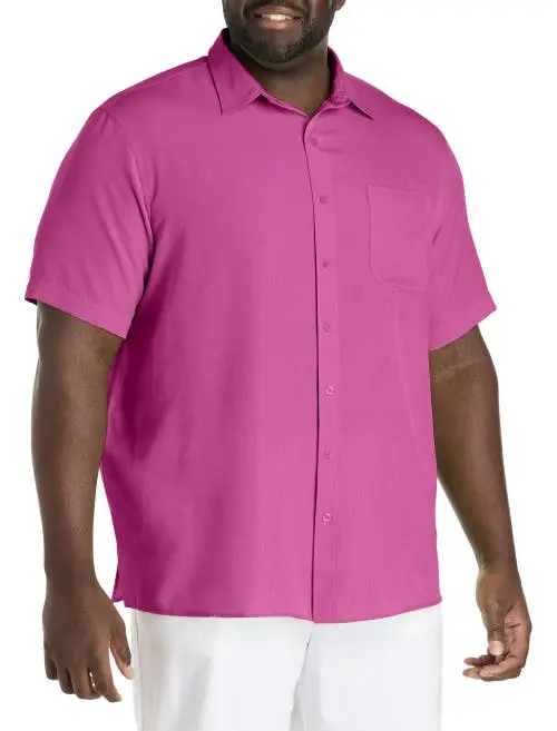 HARBOR BAY BY DXL Microfiber Comfort Grid Sport Shirt - Fuchsia Fedora