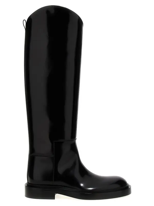 JIL SANDER High Leather Leg Boots - Black