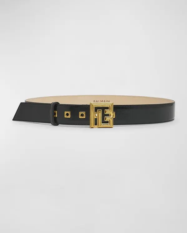 Balmain Pb Monogram Patent Leather Belt