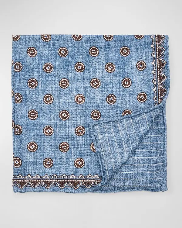 Brunello Cucinelli Silk Geometric Pocket Square - Denim
