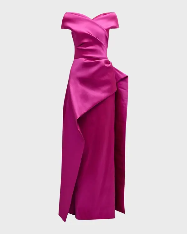 Rickie Freeman For Teri Jon Pleated Peplum Gown