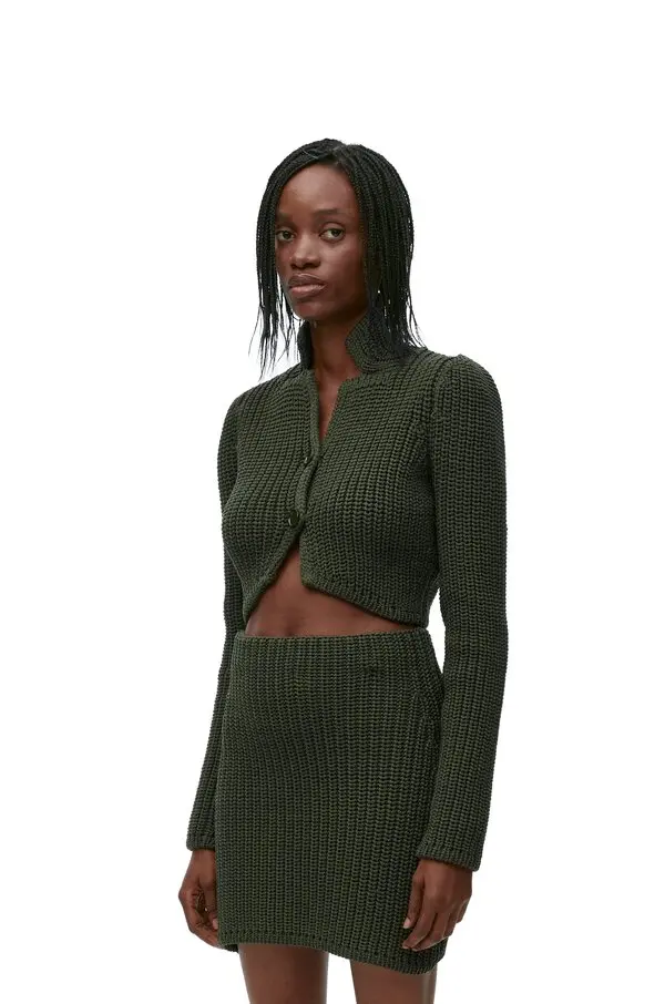 Loewe Luxury Cropped Cardigan In Technical Knit - Khaki Green