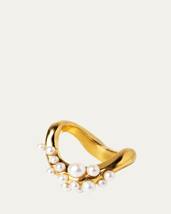 BEATRIZ PALACIOS Wave Ring With Freshwater Pearls