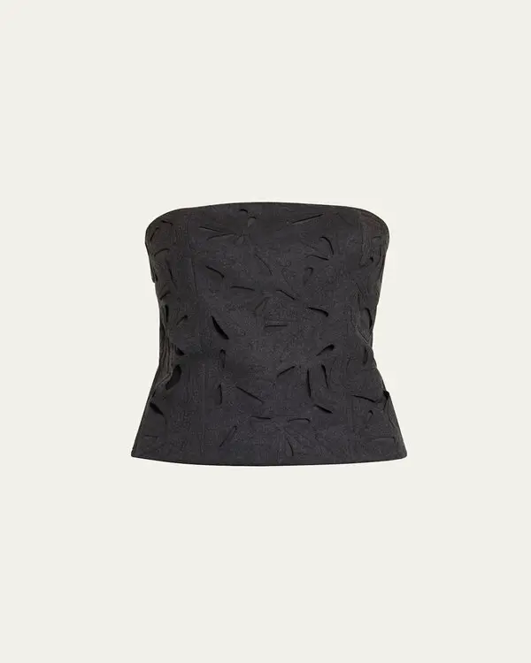 Brunello Cucinelli Strapless Flannel Wool Top With Laser-cut Embroidery