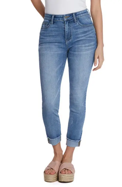 HINT OF BLU Cuffed Crop Skinny Jeans - Worn Blue