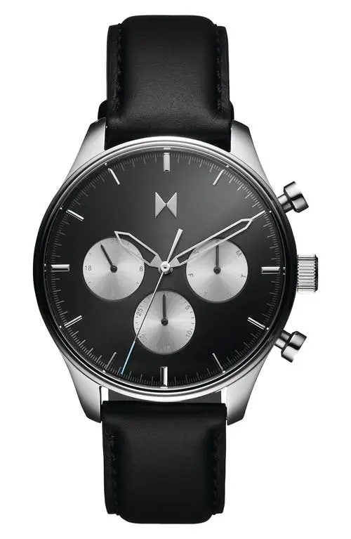 MVMT Airhawk Chronograph Leather Strap Watch - Black