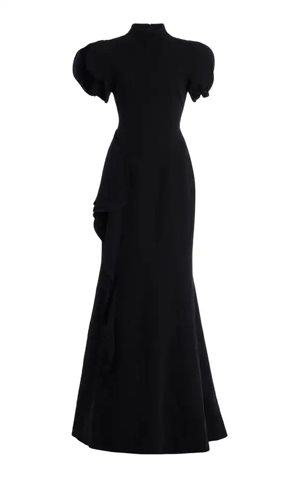 carla zampatti evening dresses NAVY FLORAL MESH DRAPE GOWN – Carla Zampatti main image 1