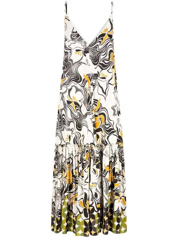 Dries Van Noten Ruffled Swirl-print Dress - Neutrals