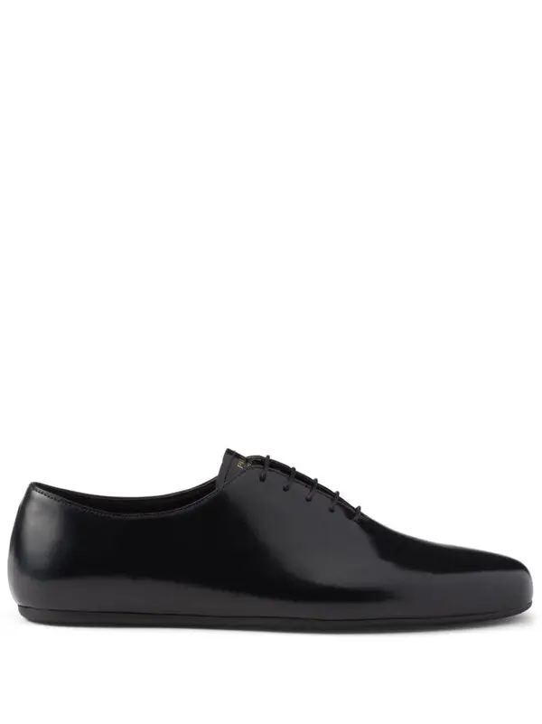 Prada Brushed-leather Lace-up Shoes - Black