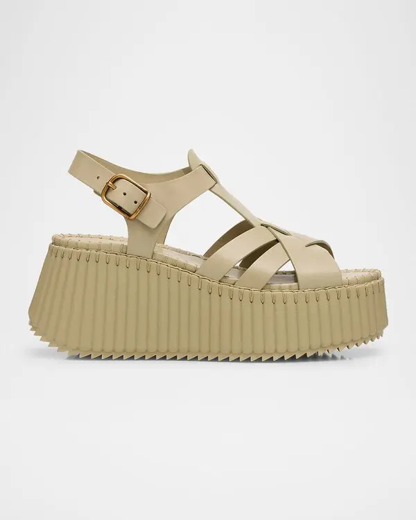 Chloé Nama Leather Platform Sandals - Spearmint