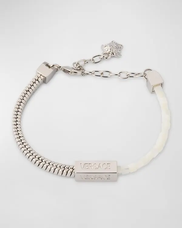 Versace Silvertone Chain Bracelet With Mother-of-pearl Beads - White