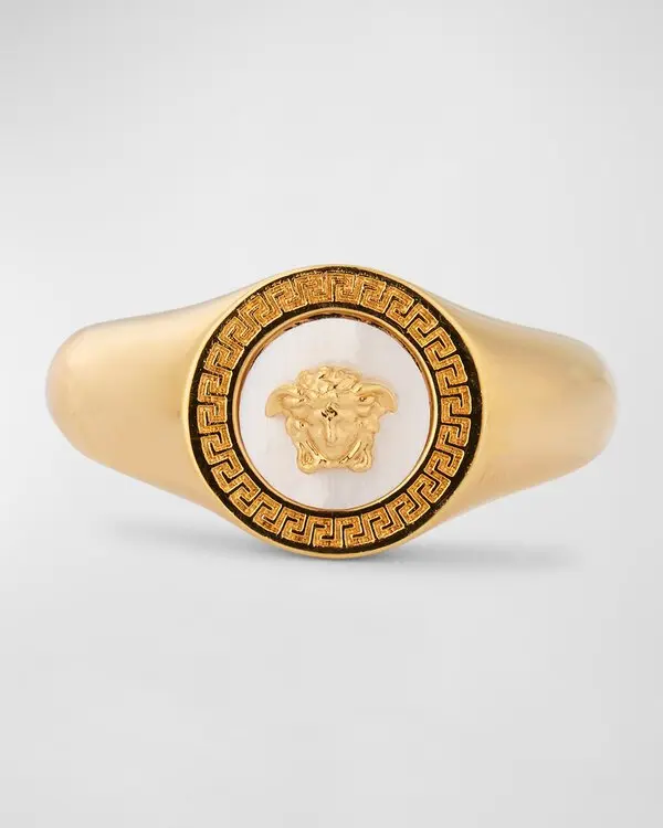 Versace Mother-of-pearl Medusa And Greca Ring - Gold